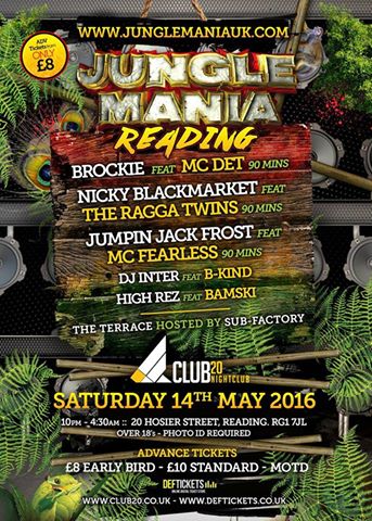 JUNGLE MANIA , 1ST TIME IN READING at CLUB20, Reading on 14th May 2016 ...