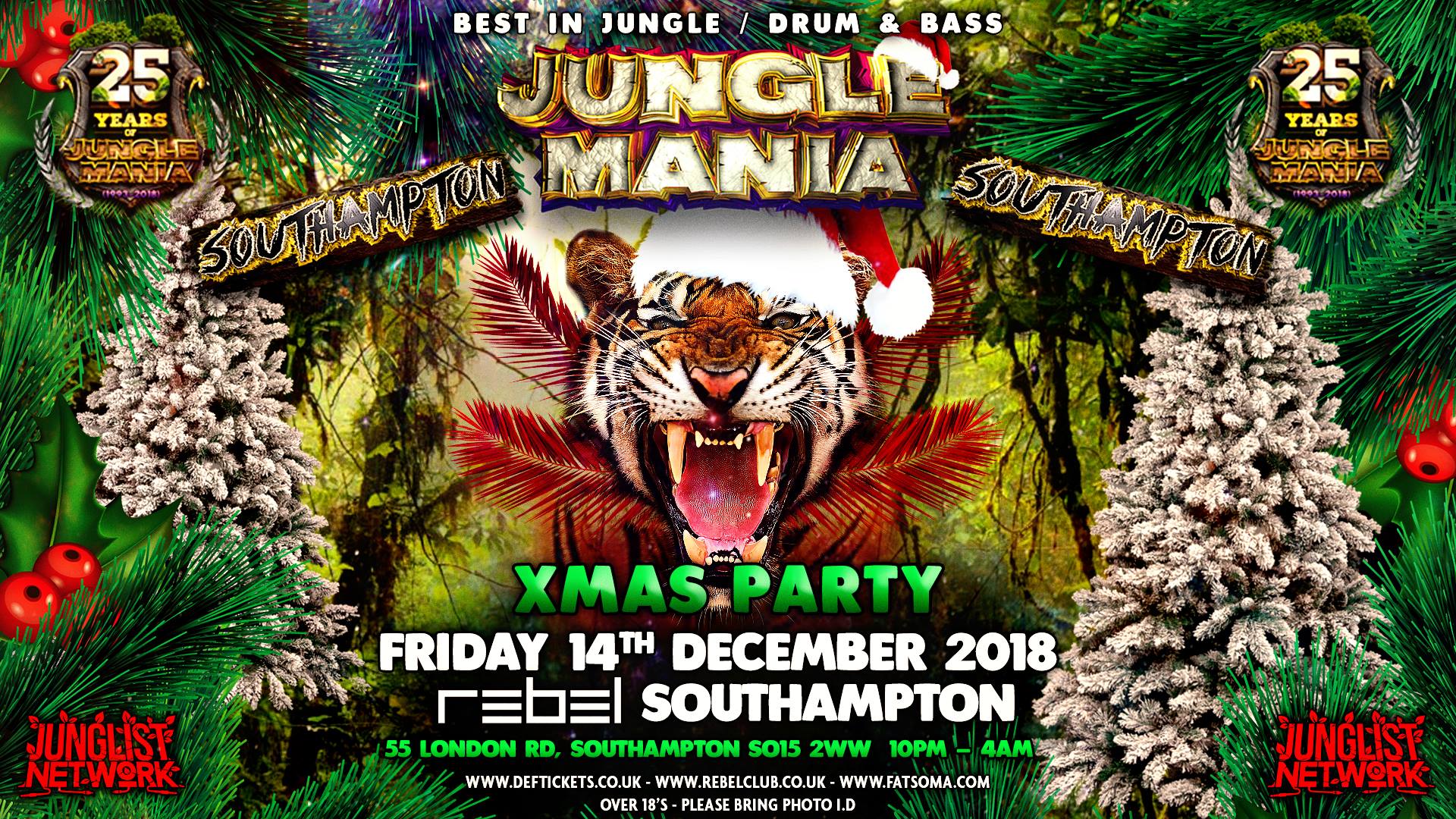 Jungle Mania - Xmas Party at Rebel, Southampton on 14th Dec 2018 | Fatsoma