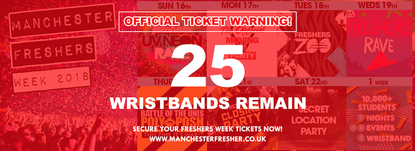Manchester official freshers week wristband 2018 at Various Venues ...
