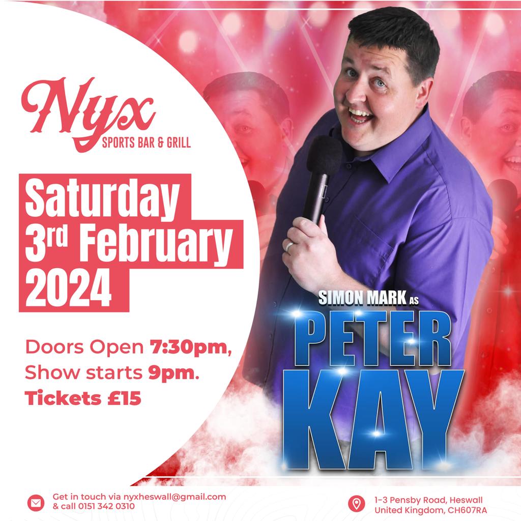 Simon Mark as Peter Kay at Nyx Sports Bar & Grill, Heswall on 3rd Feb ...