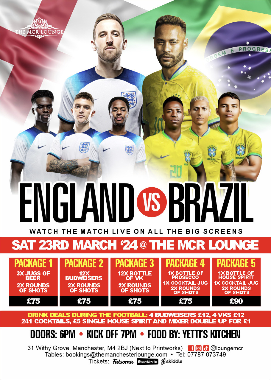 England Vs Brazil Live at The Mcr Lounge at The MCR Lounge, Manchester ...