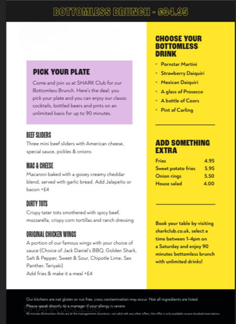 Shark Before Dark Bottomless Brunch at Shark Club Gastro Bar, Newcastle ...