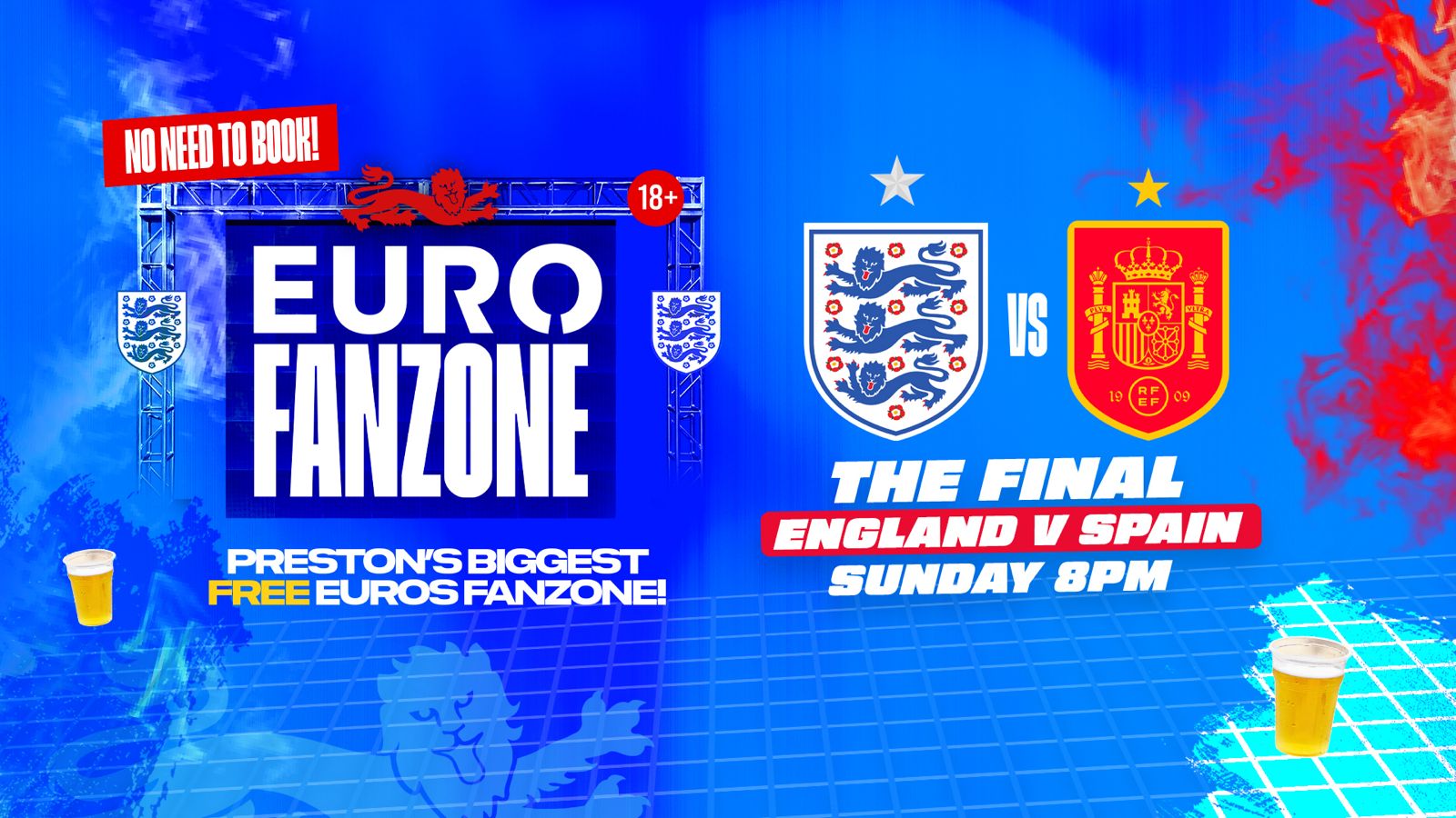 Preston's Free Euro Fanzone ⚽️ FINAL!! England vs Spain at The Roper ...