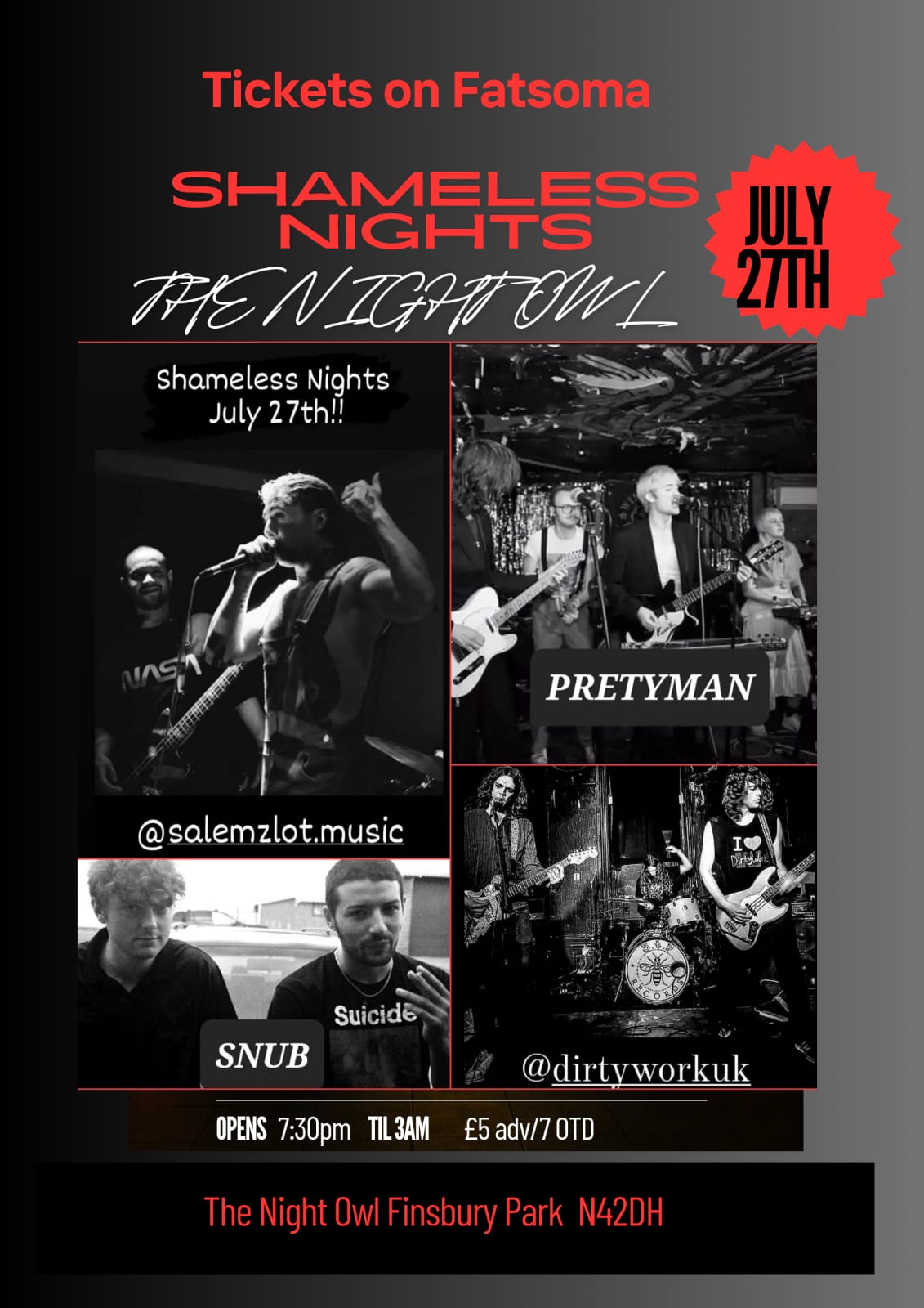 Shameless Nights @ The Night Owl! at The Night Owl Finsbury Park, London on 26th Jul | Fatsoma