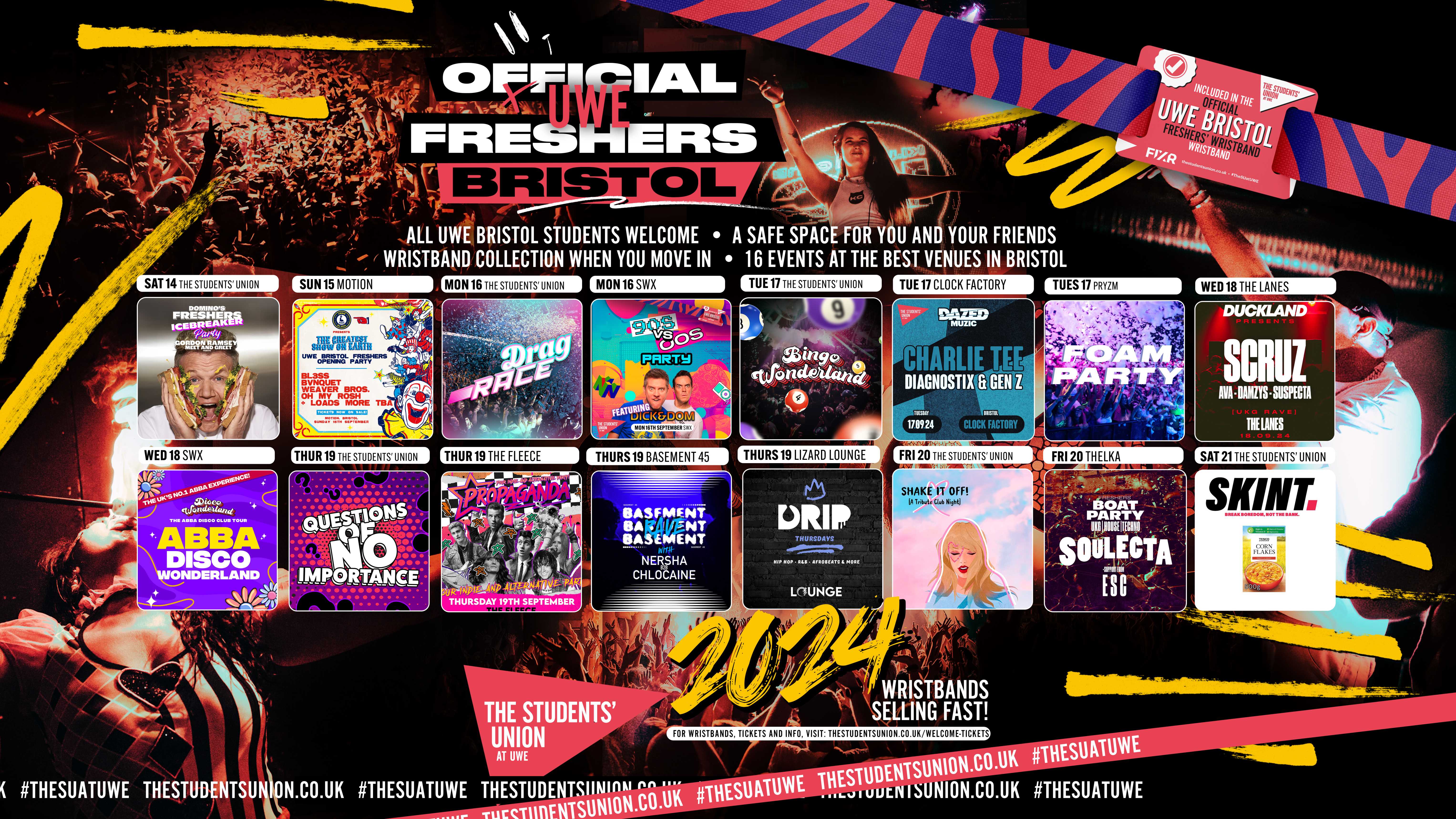The OFFICIAL UWE Bristol Freshers' Week Wristband 2024 at The Students ...
