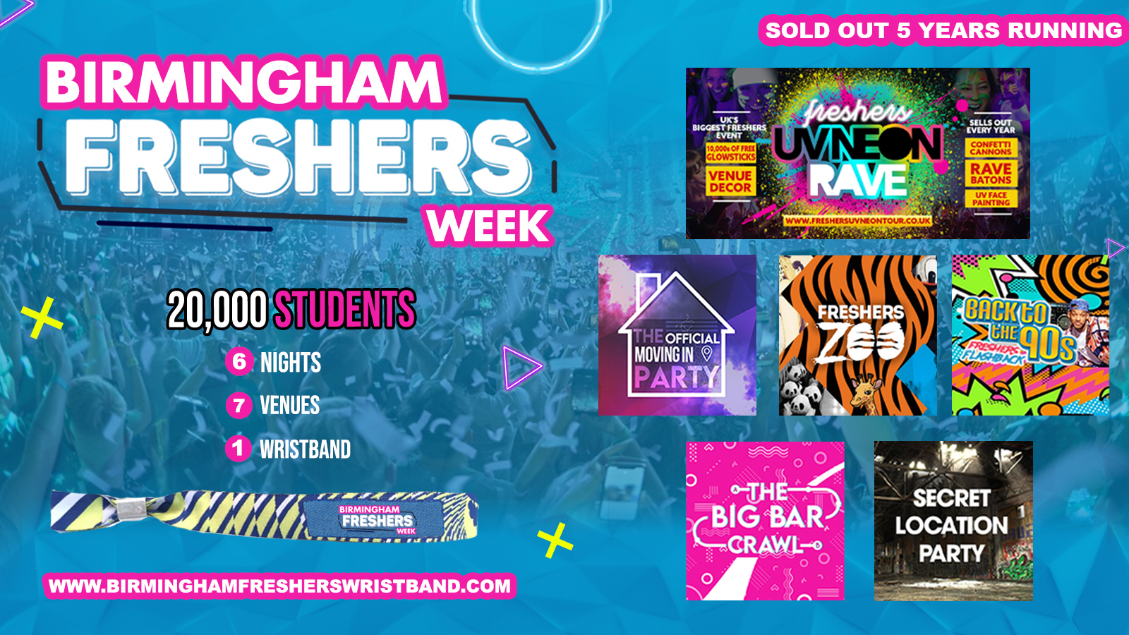 Birmingham Freshers Week Wristband 2021 - Fresher's UV Neon Rave