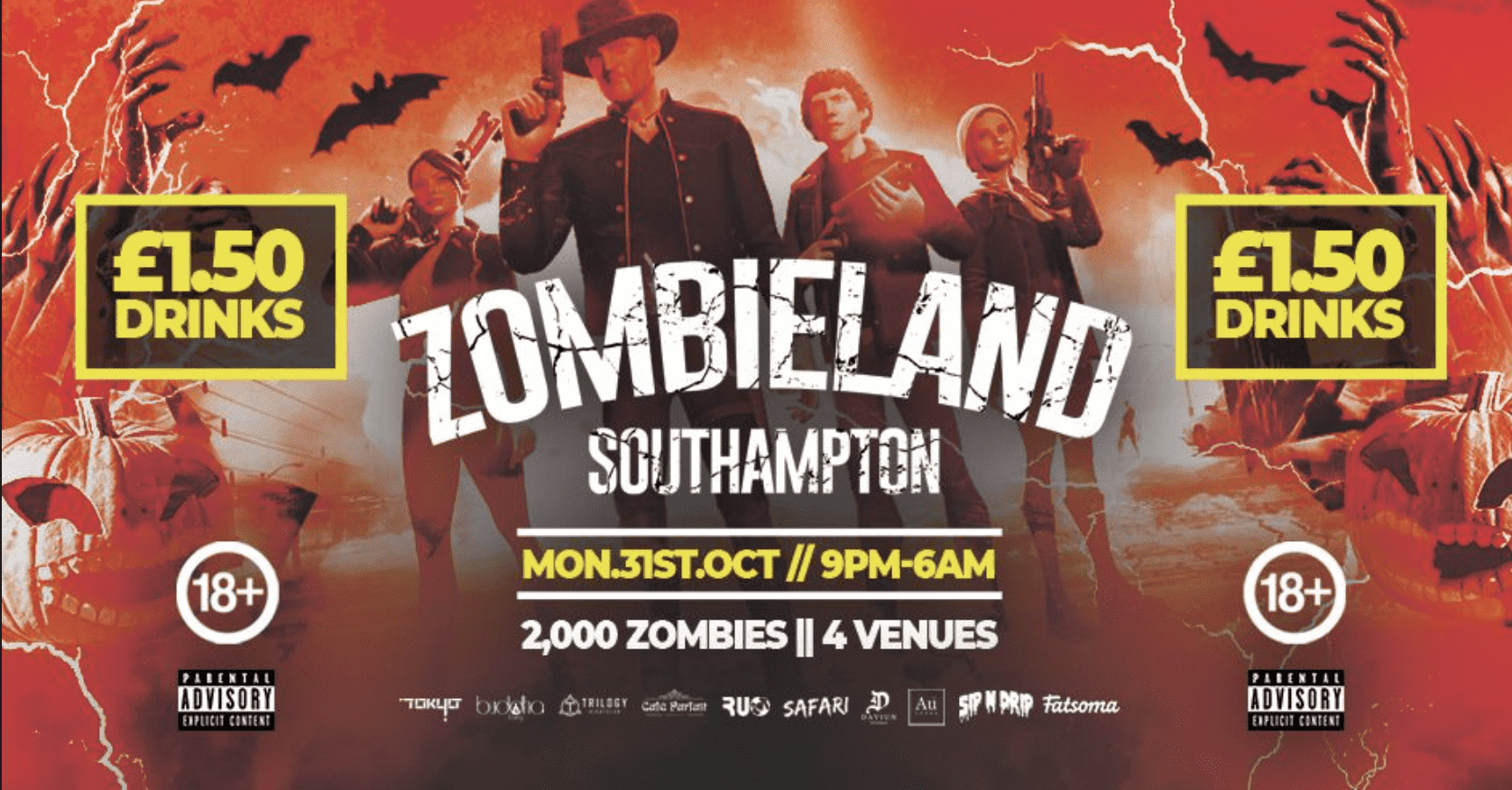 Zombieland: Multi-Venue Halloween Party - 31/10/22 - Final 50 tickets ...