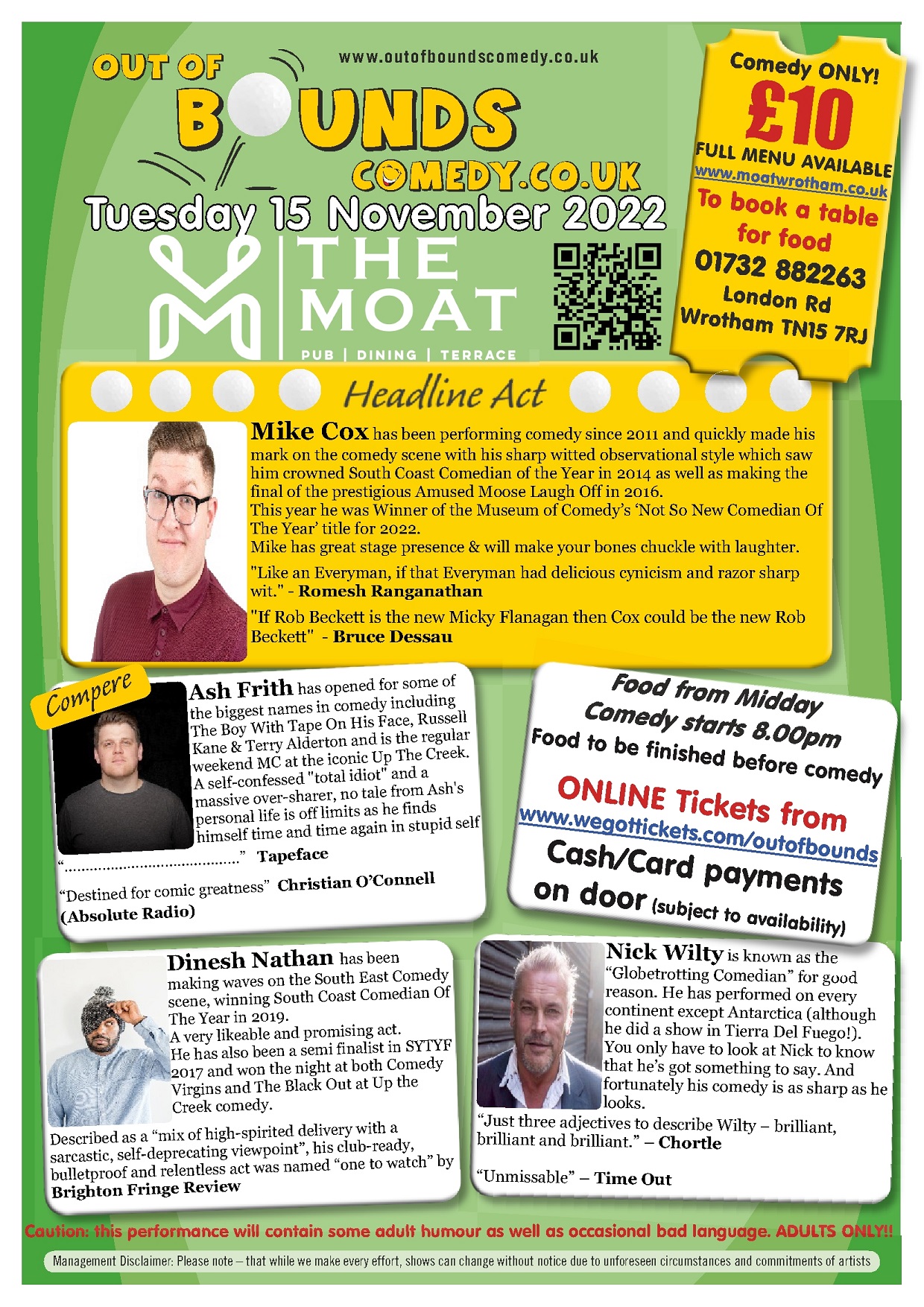 Out of Bounds Comedy at The Moat with Mike Cox at The Moat, Wrotham on ...