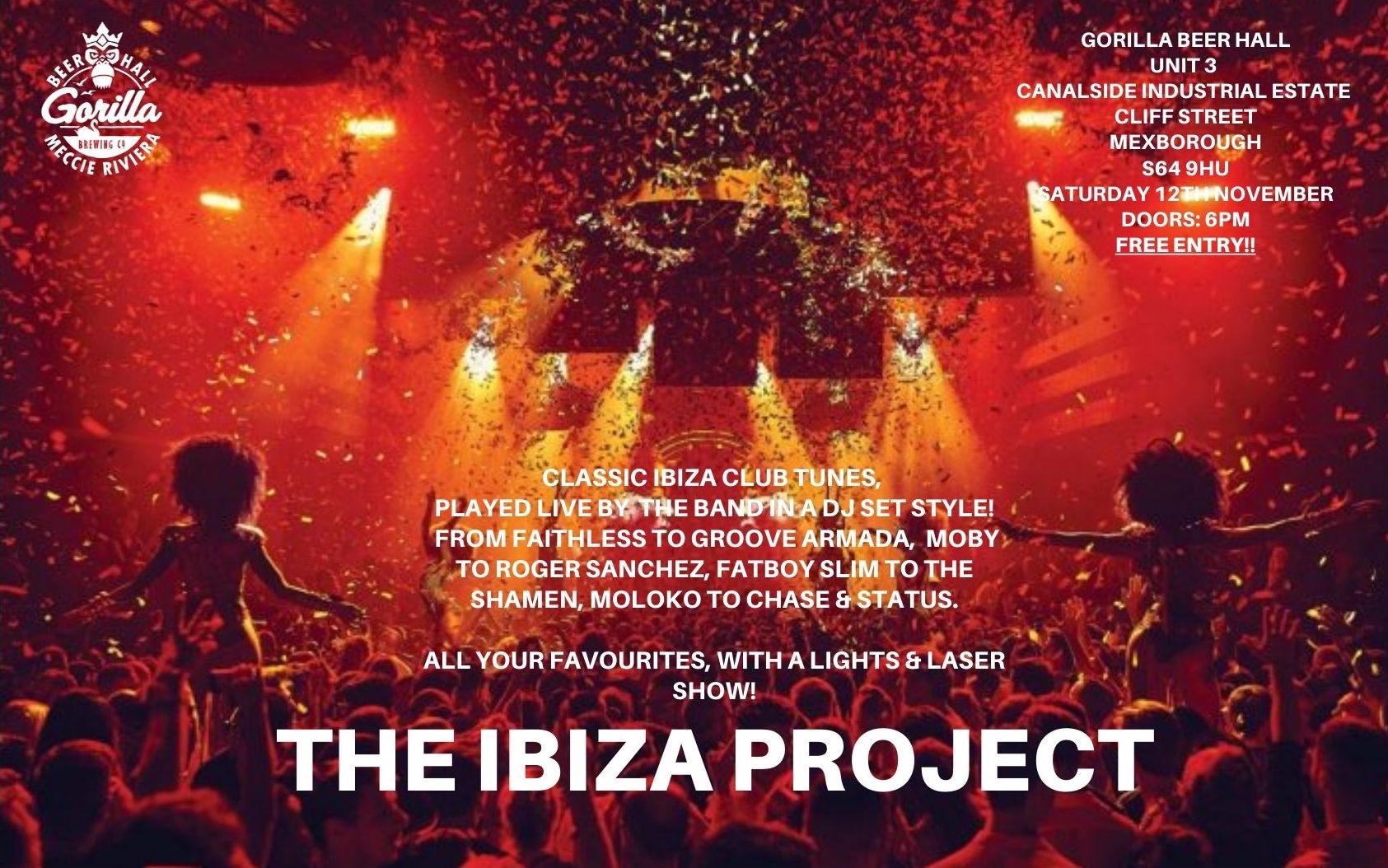 THE IBIZA PROJECT! at Gorilla Beer Hall, Mexborough on 12th Nov 2022 ...