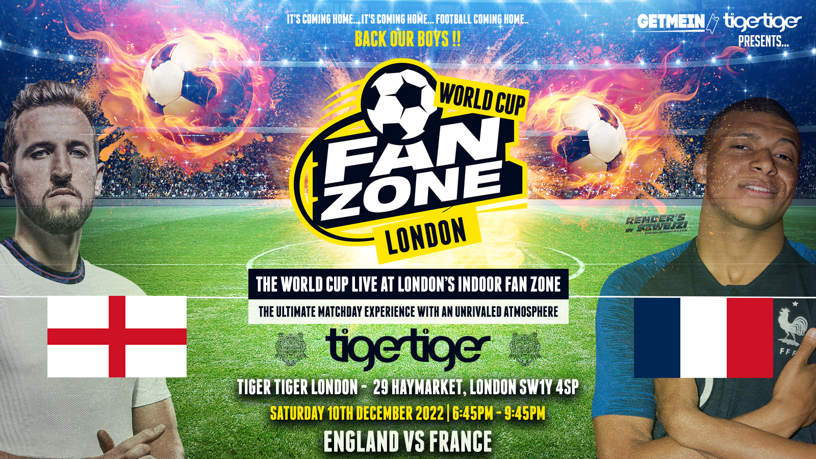 ENGLAND vs. FRANCE - QUARTER FINAL 4 - Tiger Tiger London (English Fans Only Ticket) at Tiger ...