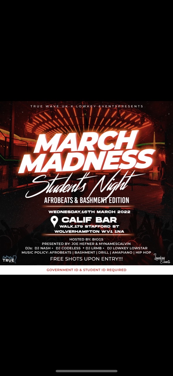 March madness part 2 at Calif Bar, Wolverhampton on 16th Mar 2022 | Fatsoma