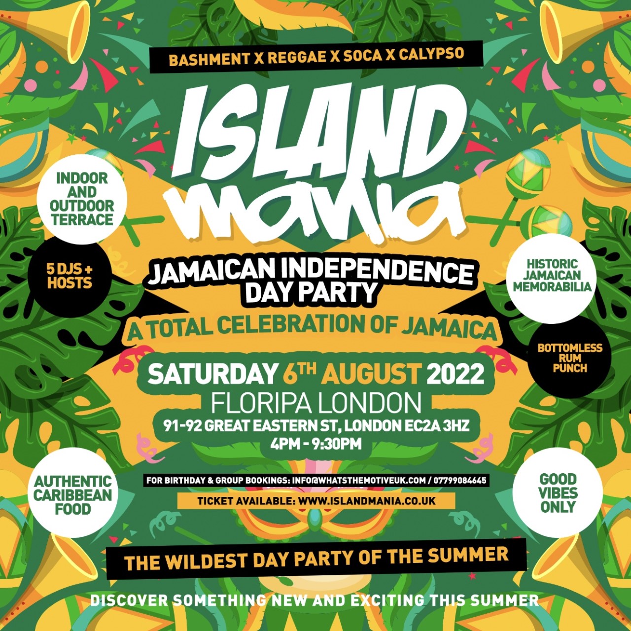 ISLAND MANIA - JA Independence Day Party at Floripa, London on 6th Aug ...