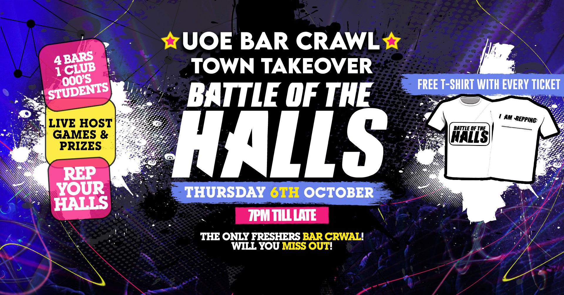 Battle Of The Halls Bar Crawl - FREE T-SHIRT WITH EVERY TICKET - Essex ...