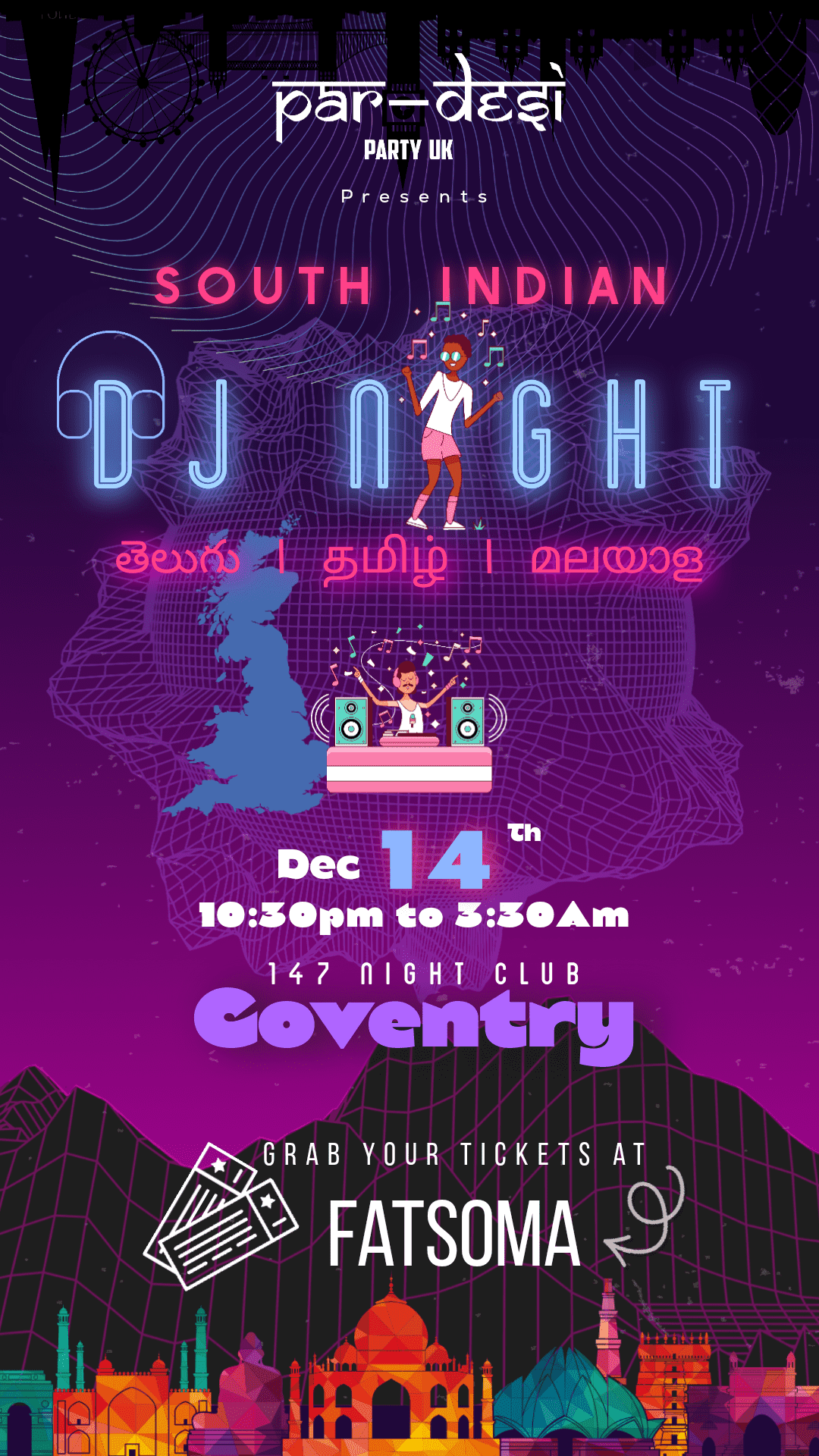 South Indian DJ Night at 147 Nightclub, Coventry on 14th Dec 2023 | Fatsoma