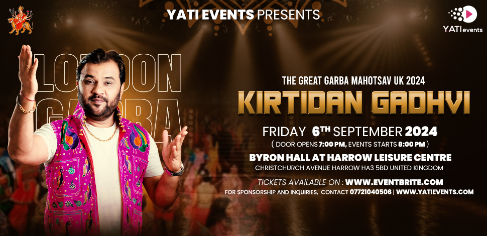 Kirtidan Gadhvi Pre-Navratri in UK part of The Great Garba Mahotsav 2024 at Byron Hall, Harrow ...