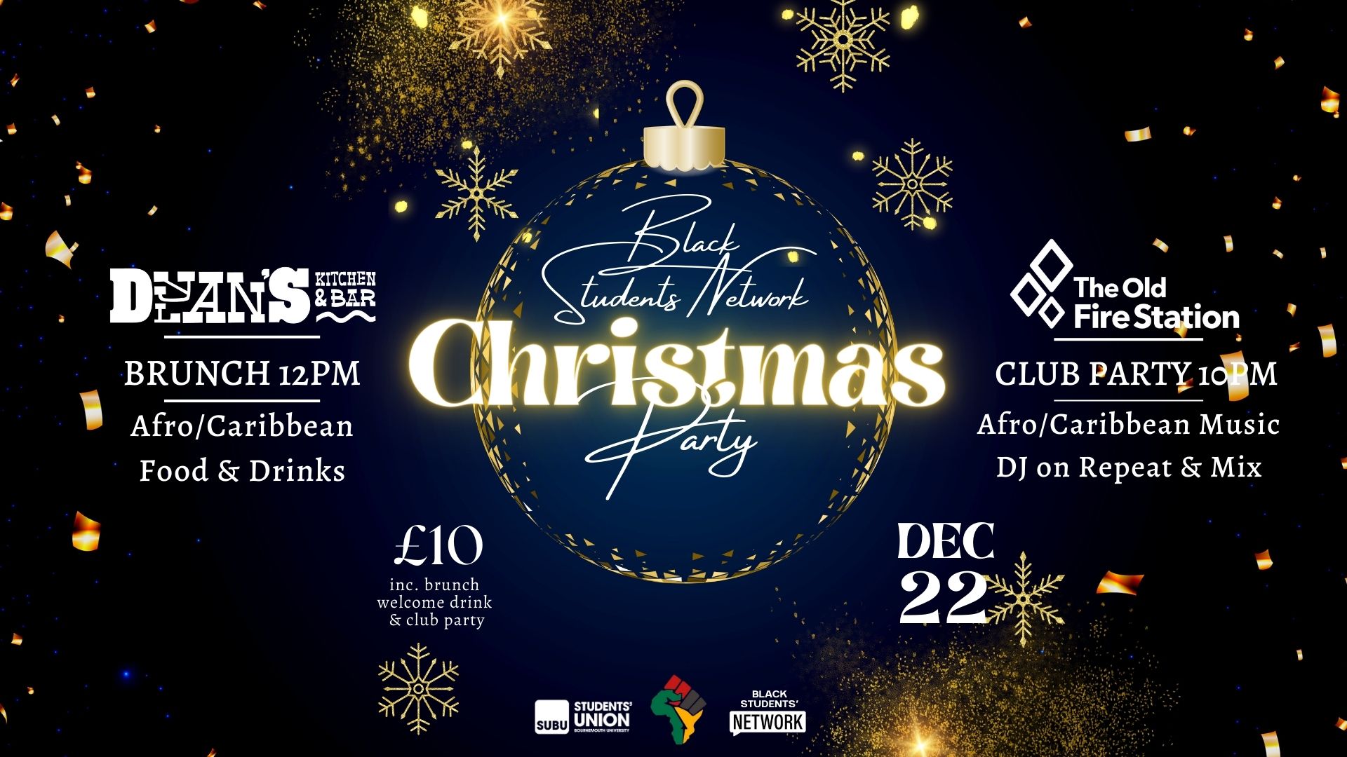 BU Black Students Network Xmas Party at Dylans Kitchen & Bar + Old Fire ...