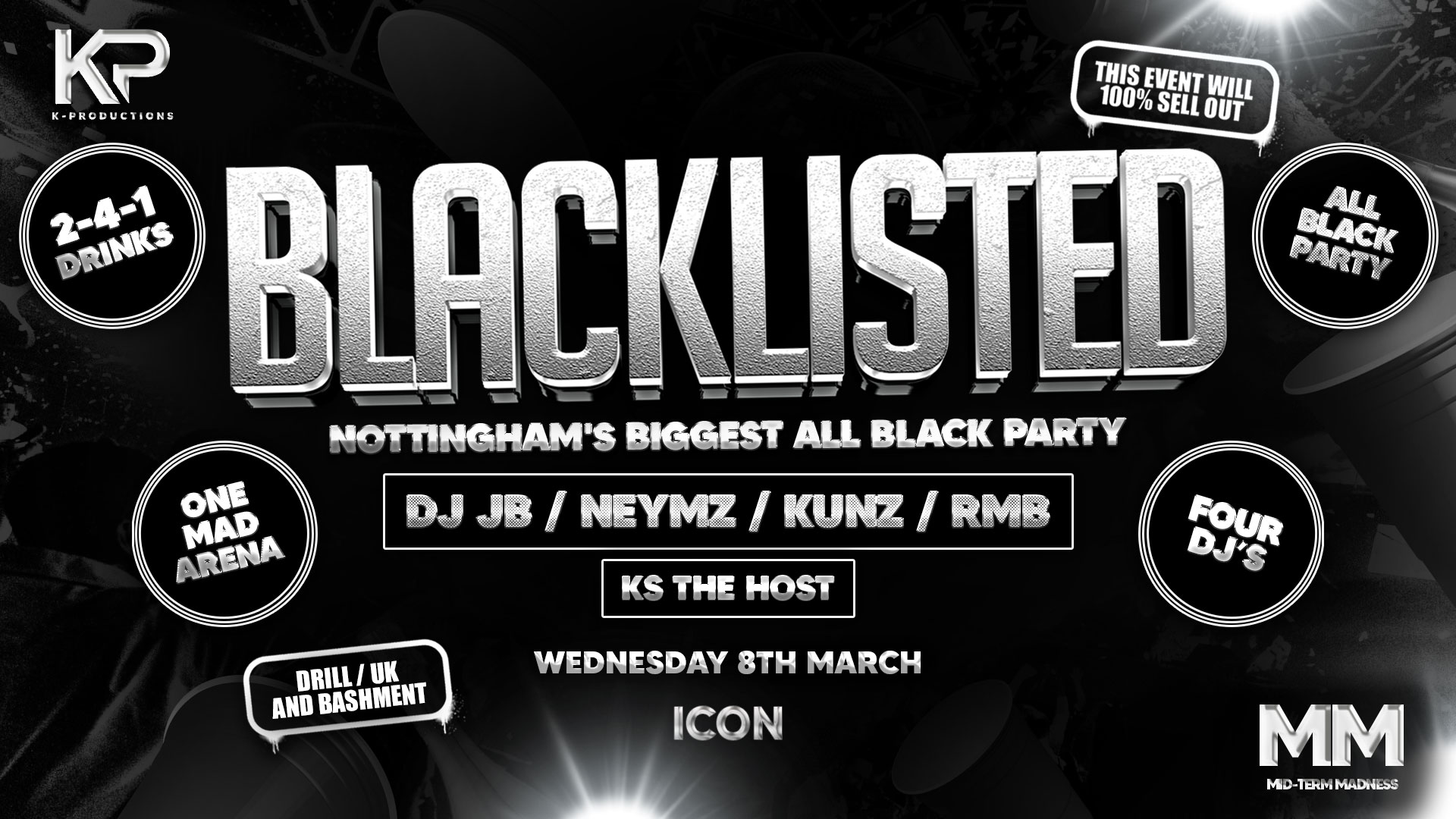 BLACKLISTED - Nottingham's Biggest All Black Party | K Productions at ICON, Nottingham on 8th ...