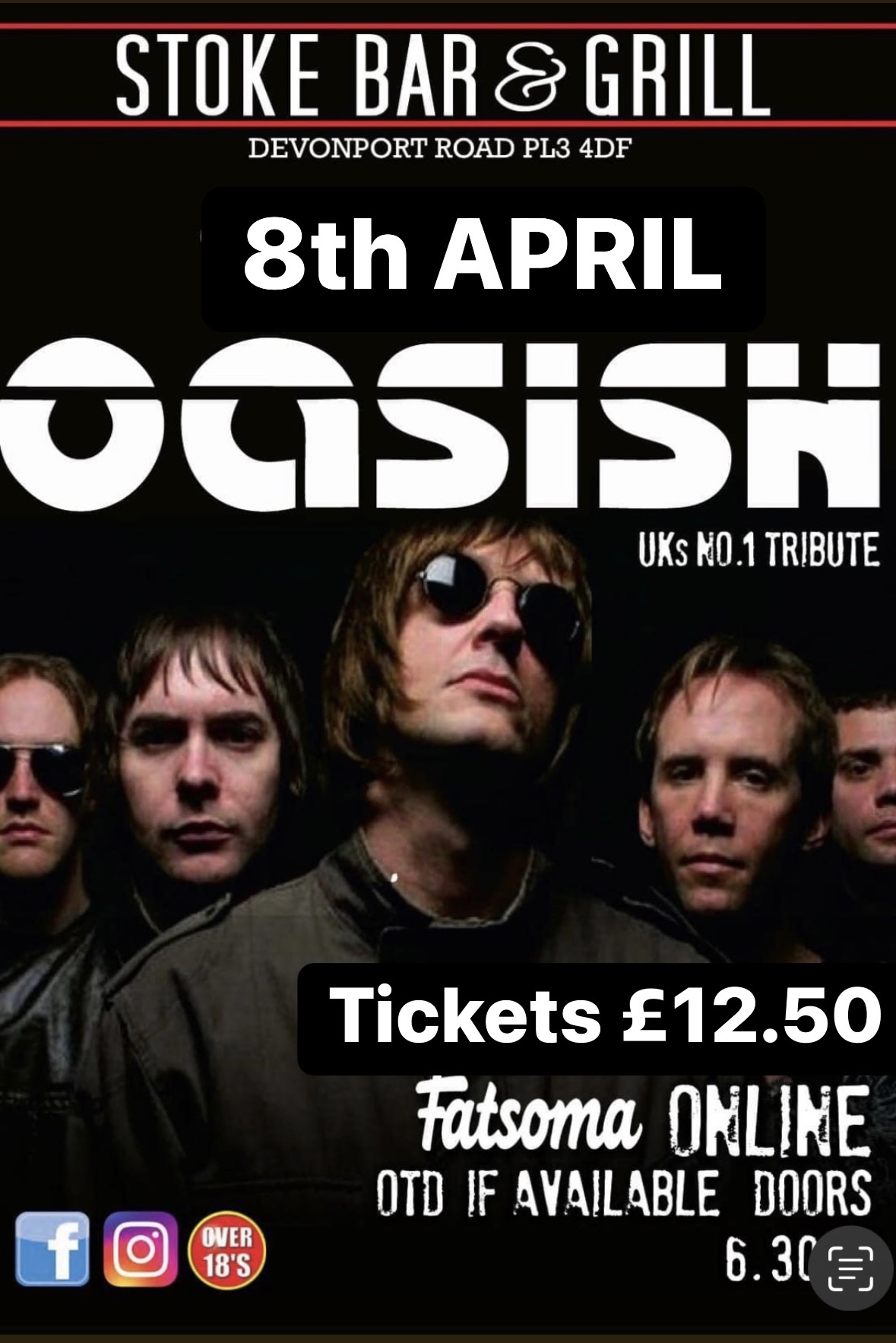 Oasish at Stoke Bar & Grill, Plymouth on 8th Apr 2023 | Fatsoma