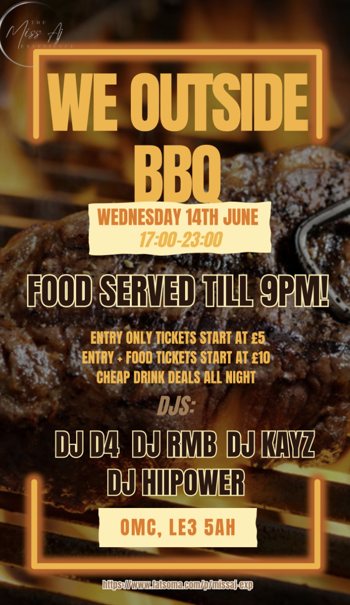 WE OUTSIDE BBQ at OMC, Leicester on 14th Jun 2023 | Fatsoma