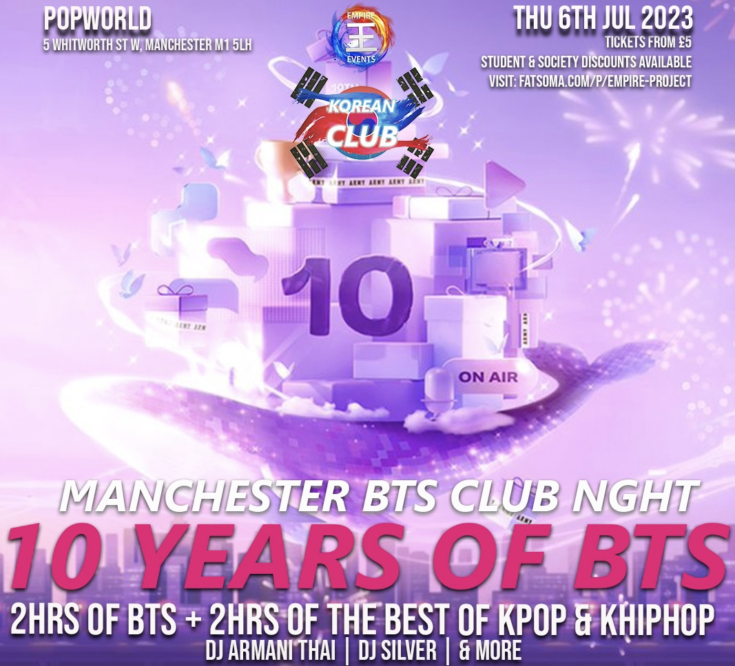 KOREAN CLUB MANCHESTER BTS Club Night: 10 Years Of BTS | £5 Entry for K ...