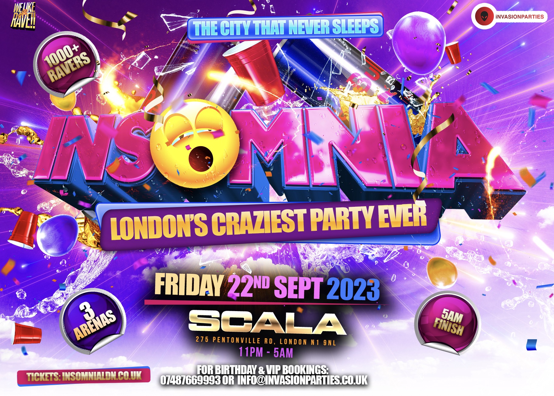 Insomnia LDN - London's Craziest Party Returns - 1000+ Ravers at Scala ...