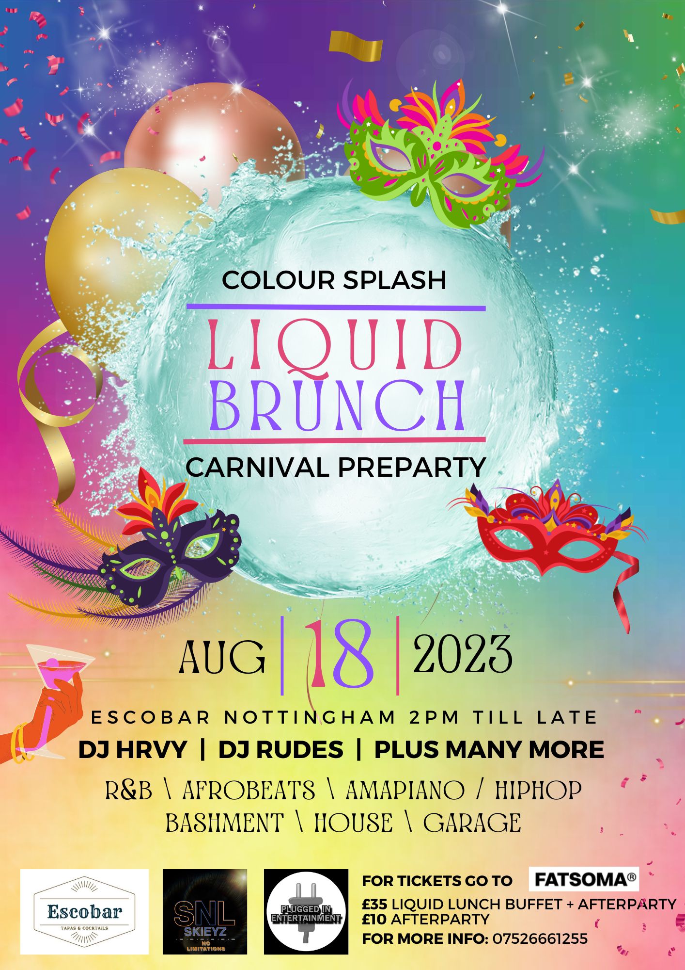 COLOUR SPLASH LIQUID BRUNCH CARNIVAL PRE PARTY at Escobar, Nottingham ...