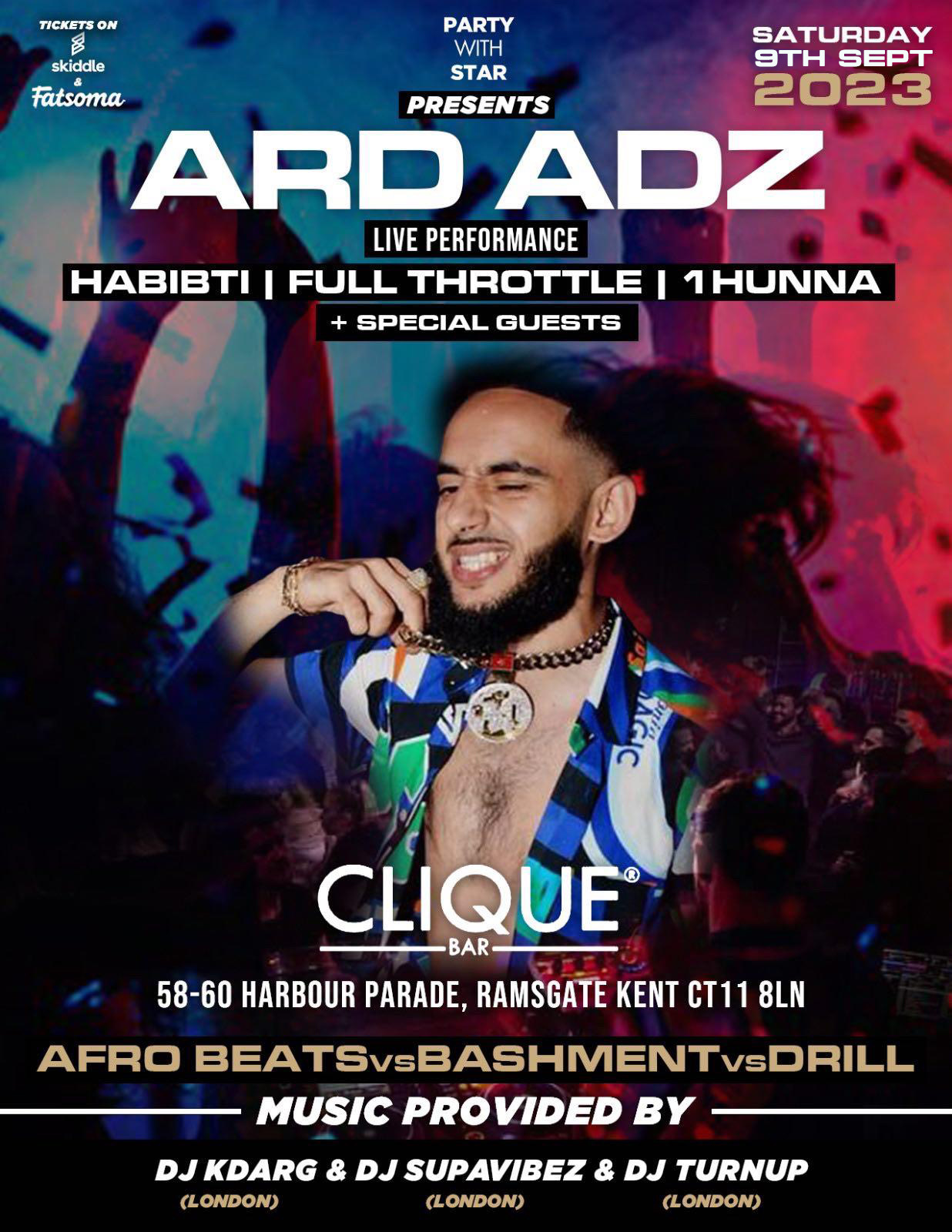 Uk rapper Ard adz celebration party at Clique Bar, Ramsgate on 9th Sep ...