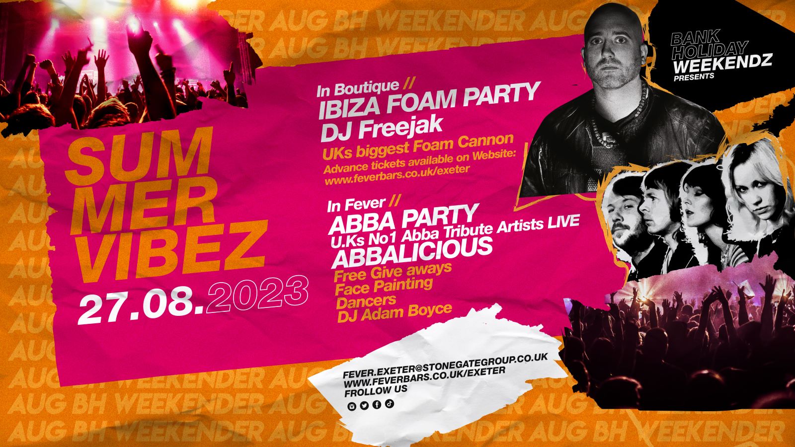 Bank Holiday Sunday FOAM PARTY & ABBA TRIBUTE at Fever & Boutique ...