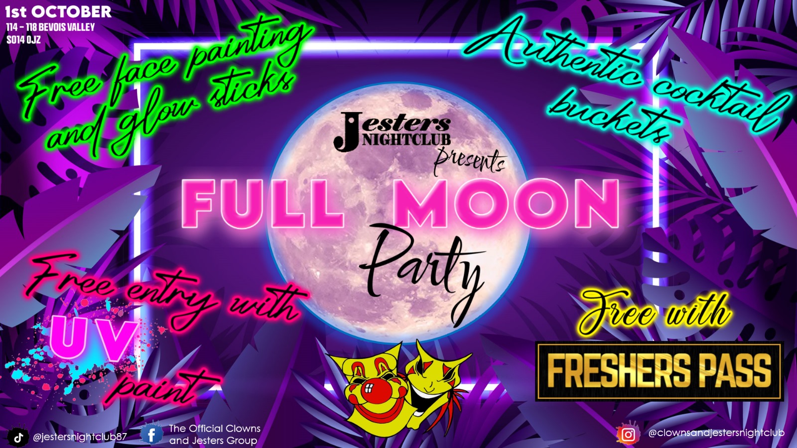 Jesters' Full Moon Party 2023 at Clowns Wine Bar and Jesters Nightclub, Southampton on 1st Oct ...